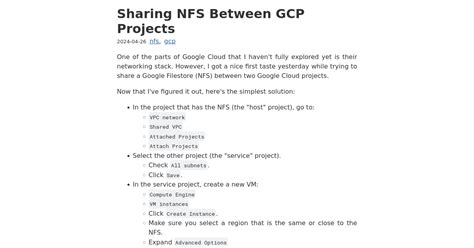 Sharing NFS Between GCP Projects Metaist