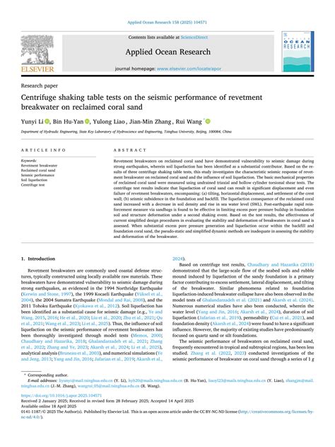 Pdf Centrifuge Shaking Table Tests On The Seismic Performance Of Revetment Breakwater On