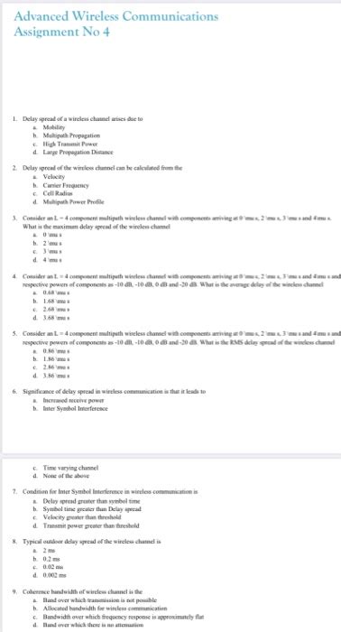 Solved Advanced Wireless Communications Assignment No 4 Ises