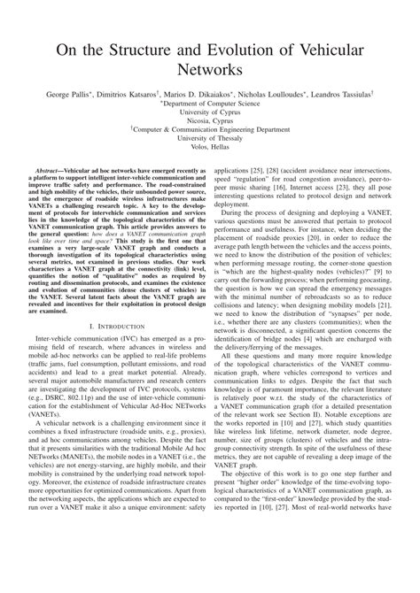 Pdf On The Structure And Evolution Of Vehicular Networks