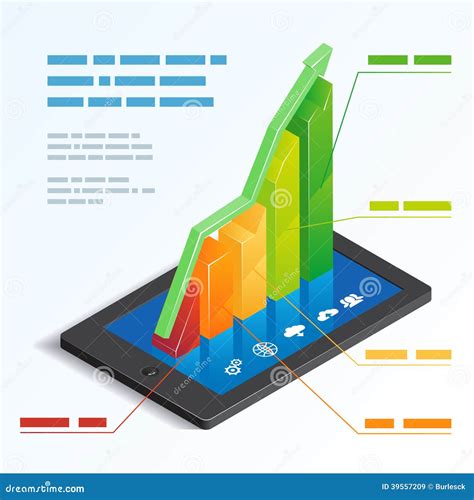 bar graph on a tablet touchscreen stock vector illustration of