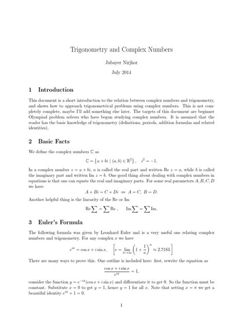 trigonometry and complex numbers pdf trigonometric functions