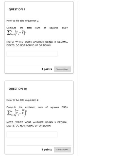 Solved ∑i1nyi−yˉ2 Note Write Your Answer Using 3 Decimal