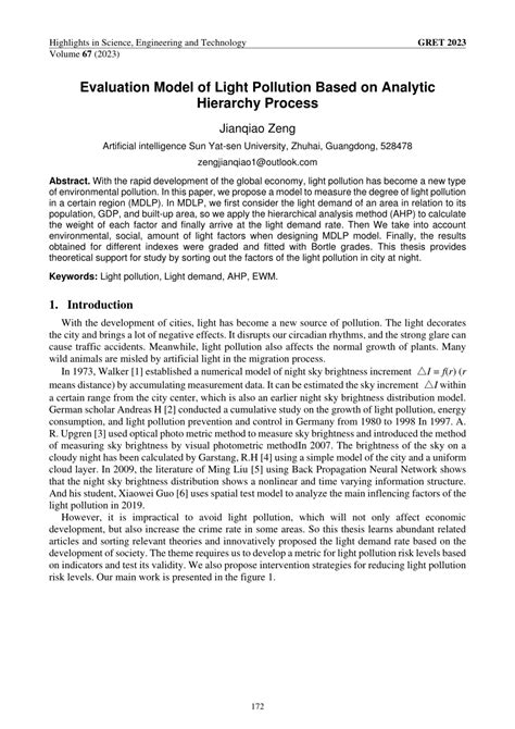 Pdf Evaluation Model Of Light Pollution Based On Analytic Hierarchy Process