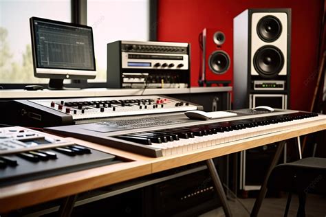 나무 책상 위에 피아노 스탠드와 녹음기가 있는 스튜디오 사진 및 무료 다운로드를위한 그림 Pngtree