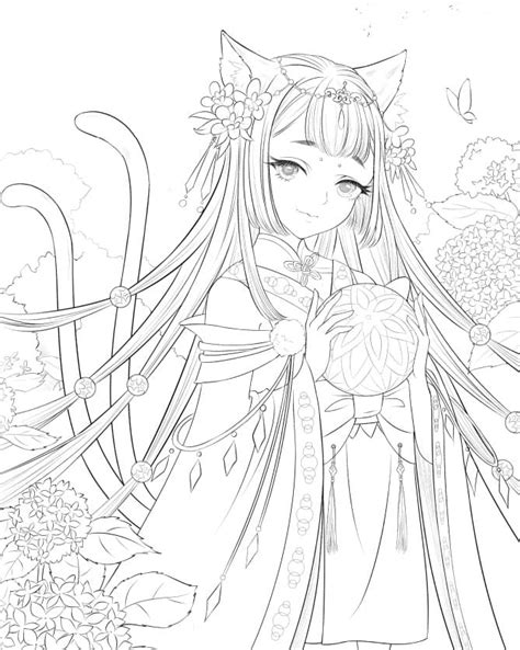 Раскраска Девочка с кошачьими ушами распечатать бесплатно скачать