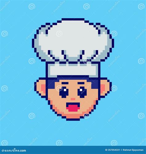 Pixel Art Cute Head Chef Character Game Asset Design Cartoon Vector