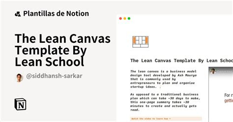 Plantilla The Lean Canvas Template By Lean School Notion Marketplace