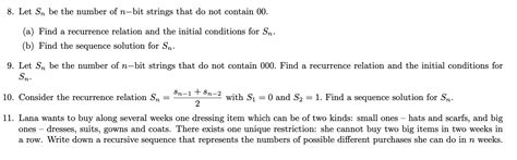 Solved 8 Let Sn Be The Number Of N Bit Strings That Do Not