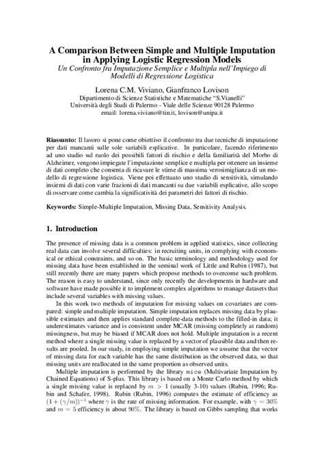 Pdf A Comparison Between Simple And Multiple Imputation In Applying Logistic Regression Models