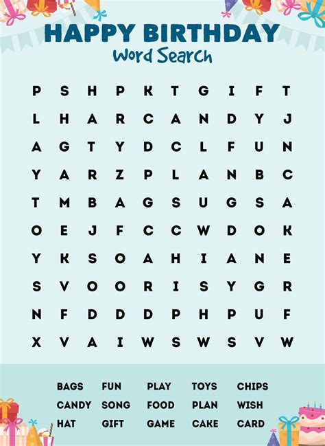 Happy Birthday Word Search Printable