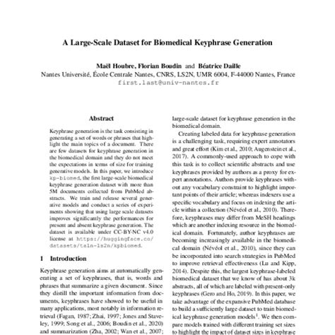 A Large Scale Dataset For Biomedical Keyphrase Generation Acl Anthology