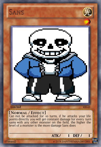 Made A Sans Yu Gi Oh Card Colored And Shaded Art Is Not Mine Undertale