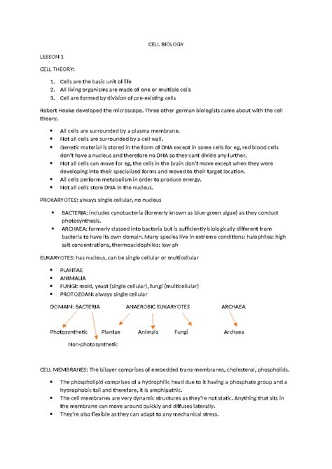 Cell Bio L2 Notes Cell Biology Lesson 1 Cell Theory Cells Are The