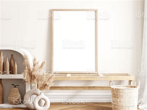보헤미안 스타일의 인테리어에 있는 프레임과 포스터 모형 3d 렌더링 3d 그림 0명에 대한 스톡 사진 및 기타 이미지 0명 3차원 형태 가구 Istock
