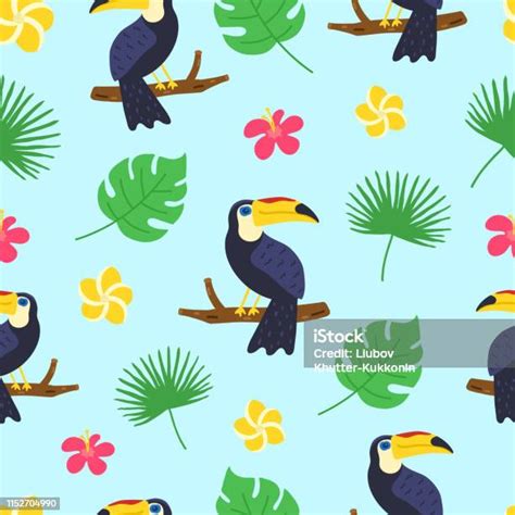 Toucan 패턴입니다 인쇄 배너 포스터 서식 파일에 대 한 이국적인 열 대 질감입니다 열 대 완벽 한 패턴입니다 만화 낙서