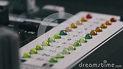 Macro Shot Of Stereo LED Indicator On Mixing Console With Pulsating Sound Level Stock Video