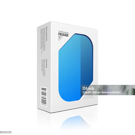 Dvd 또는 Cd 디스크용 파란색 창이 있는 최신 소프트웨어 제품 패키지 상자 흰색 배경 격리에 모의 3d 그림 설계 준비 완료 패킹 벡터 Eps10 0명에 대한 스톡 벡터