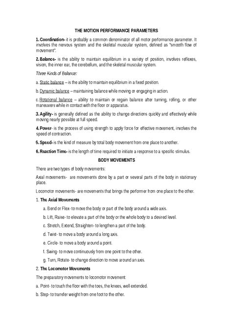 Pe 1 Ithe Motion Parameters The Motion Performance Parameters