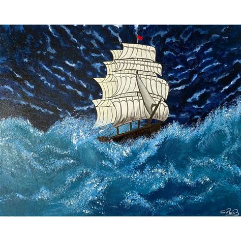 “mysterious Stormy Ocean” Ship On Stormy Seas Seascape Original Acrylic