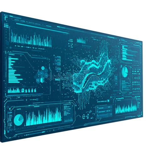 Uturistic Digital Interface Screen Featuring A Complex Arrangement Of Graphs Charts Stock