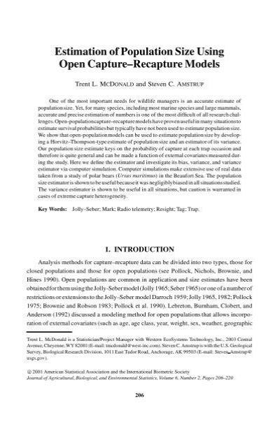 Estimation Of Population Size Using Open Capture West Inc