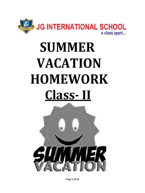 Summer Vacation Homework Class Ii Pdf