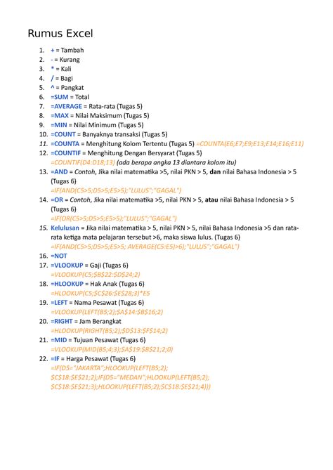 Aplikasi Komputer Rumus Excel Rumus Excel Tambah Kurang Kali