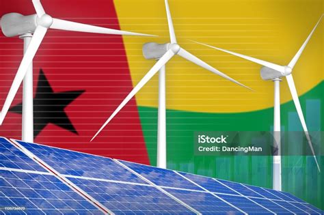 기니 비사우 태양 및 풍력 에너지 디지털 그래프 개념현대 자연 에너지 산업 그림 3d 일러스트레이션 0명에 대한 스톡 사진 및