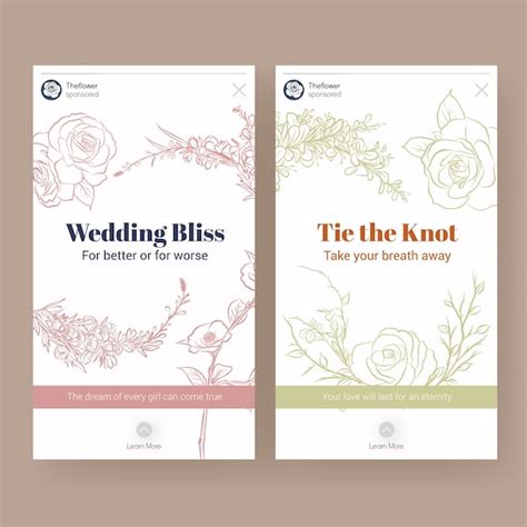 소셜 미디어 벡터 일러스트 레이 션에 대 한 결혼식 개념 디자인 Instagram 템플릿 무료 벡터