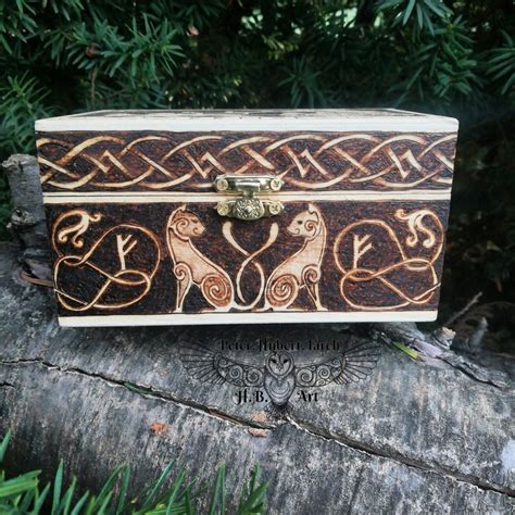Freya Freyja Wooden Box With Goddess Freya Pyrography Art Woodburning