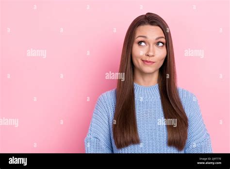 Photo Of Unsure Millennial Brown Hairdo Lady Look Promo Wear Blue