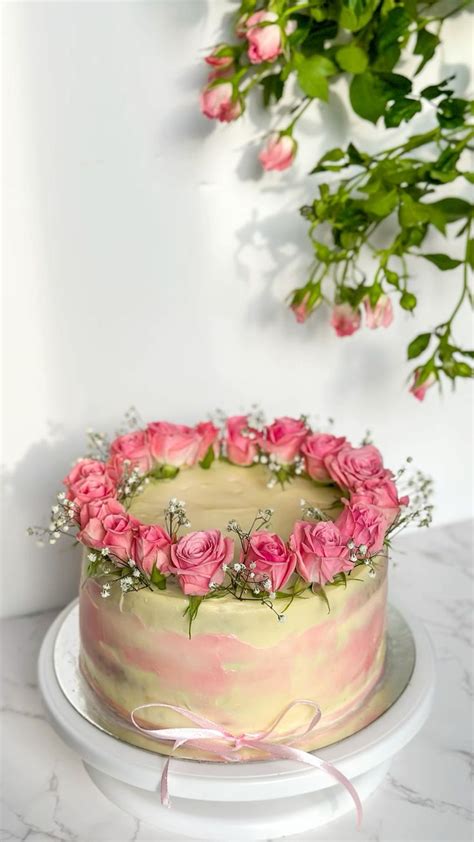 Pink Rose Cake With Ribbon 🎀 🍰🌷 Cake Designs Pink Rose Cake