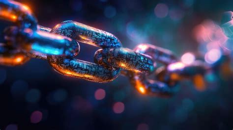 Digital Illustration Of A Glowing Blockchain Concept With A Closeup Of