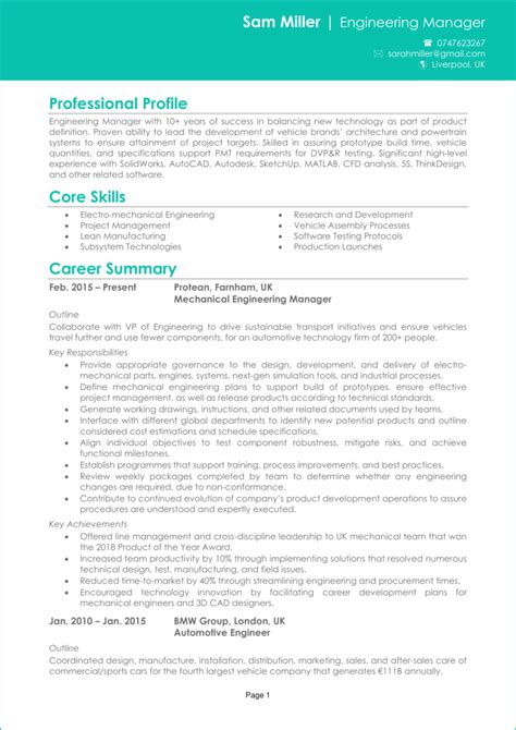 Engineering Manager Cv Example Guide And Cv Template