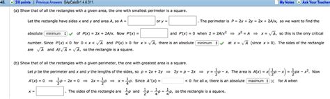 Solved Show That Of All The Rectangles With A Given Area