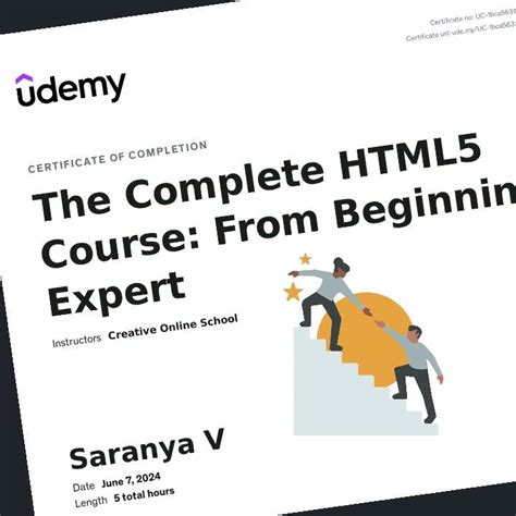 saranya v on linkedin completed html in udemy and got knowledge in how