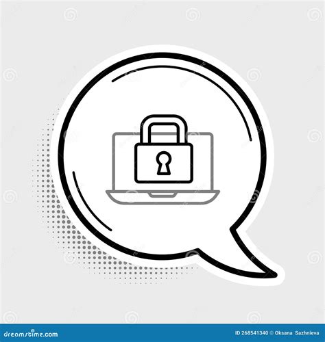 Line Laptop And Lock Icon Isolated On Grey Background Computer And Padlock Security Safety