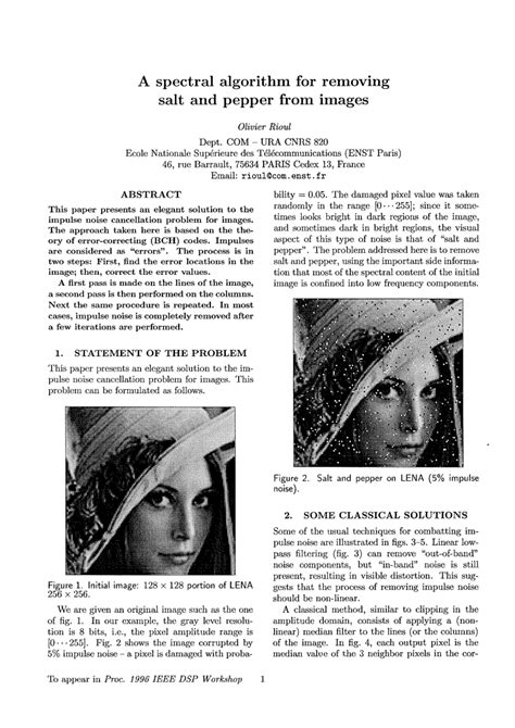 Pdf A Spectral Algorithm For Removing Salt And Pepper From Images