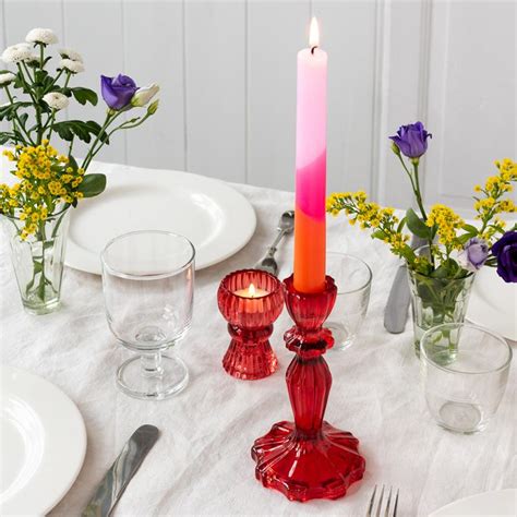tall Glass Candle Holder Red ﻿rex London