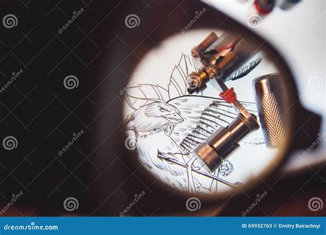 Magnifying Glass And Scetch Stock Image Image Of Glass Details 69932763