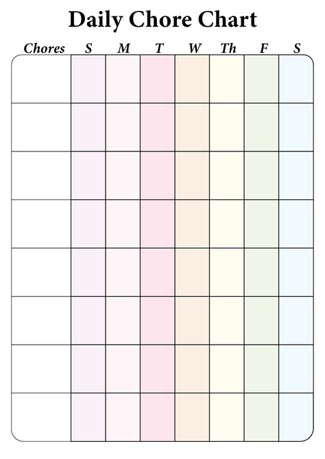 Blank Chore Chart Printable Template Business Psd Excel Word Pdf