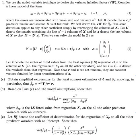 1 We Use The Added Variable Technique To Derive The