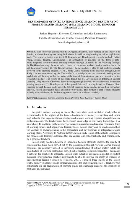 Pdf Development Of Integrated Science Learning Devices Using Problem Based Learning Pbl