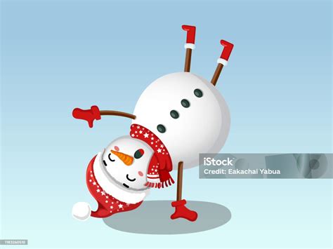 파란색 배경에 고립 된 귀여운 재미 눈사람 메리 크리스마스와 새해 복 설 휴일에 장식 요소 벡터 일러스트레이션 12월에 대한