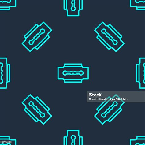 녹색 라인 블레이드 면도기 아이콘은 파란색 배경에 원활한 패턴을 격리 벡터 가장자리에 대한 스톡 벡터 아트 및 기타 이미지