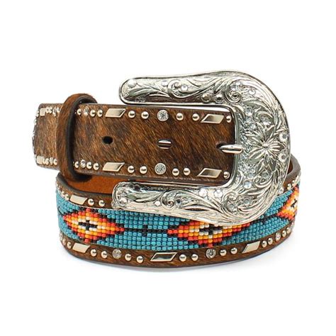 Southwest Beaded Hair On Belt Ariat Belts Leather Spur Straps