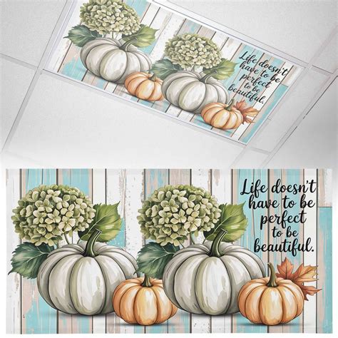 Fall Fluorescent Light Covers For Ceiling Lights Maple Leaf Pumpkin