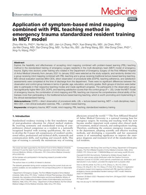 Pdf Application Of Symptom Based Mind Mapping Combined With Pbl Teaching Method In Emergency