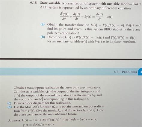 Solved 6 18 State Variable Representation Of System With Chegg Com